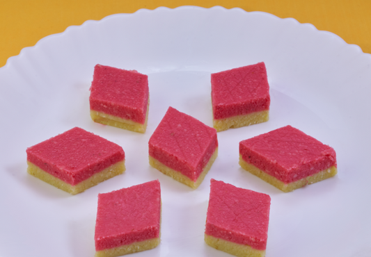 Enjoy the Sweetness of Strawberry Burfi from Murari Sweets